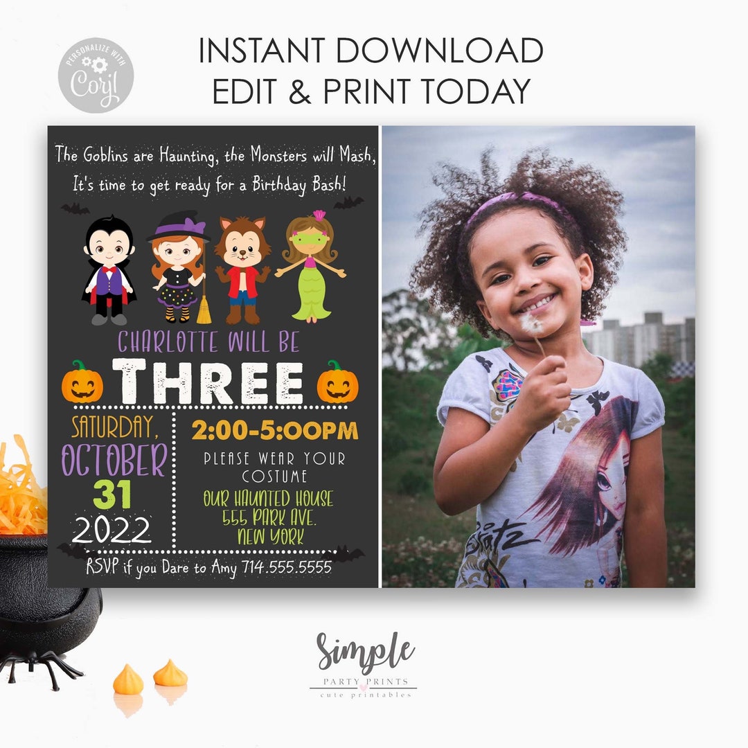 Editable Halloween Birthday Invitation With Picture, Kids Halloween ...