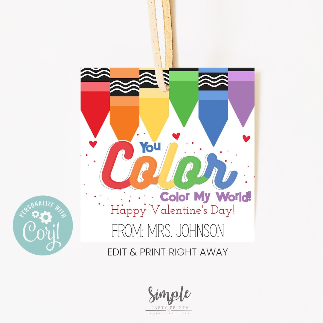 Printable Crayon Valentine's Day Kids Cards, Classroom Valentine ...