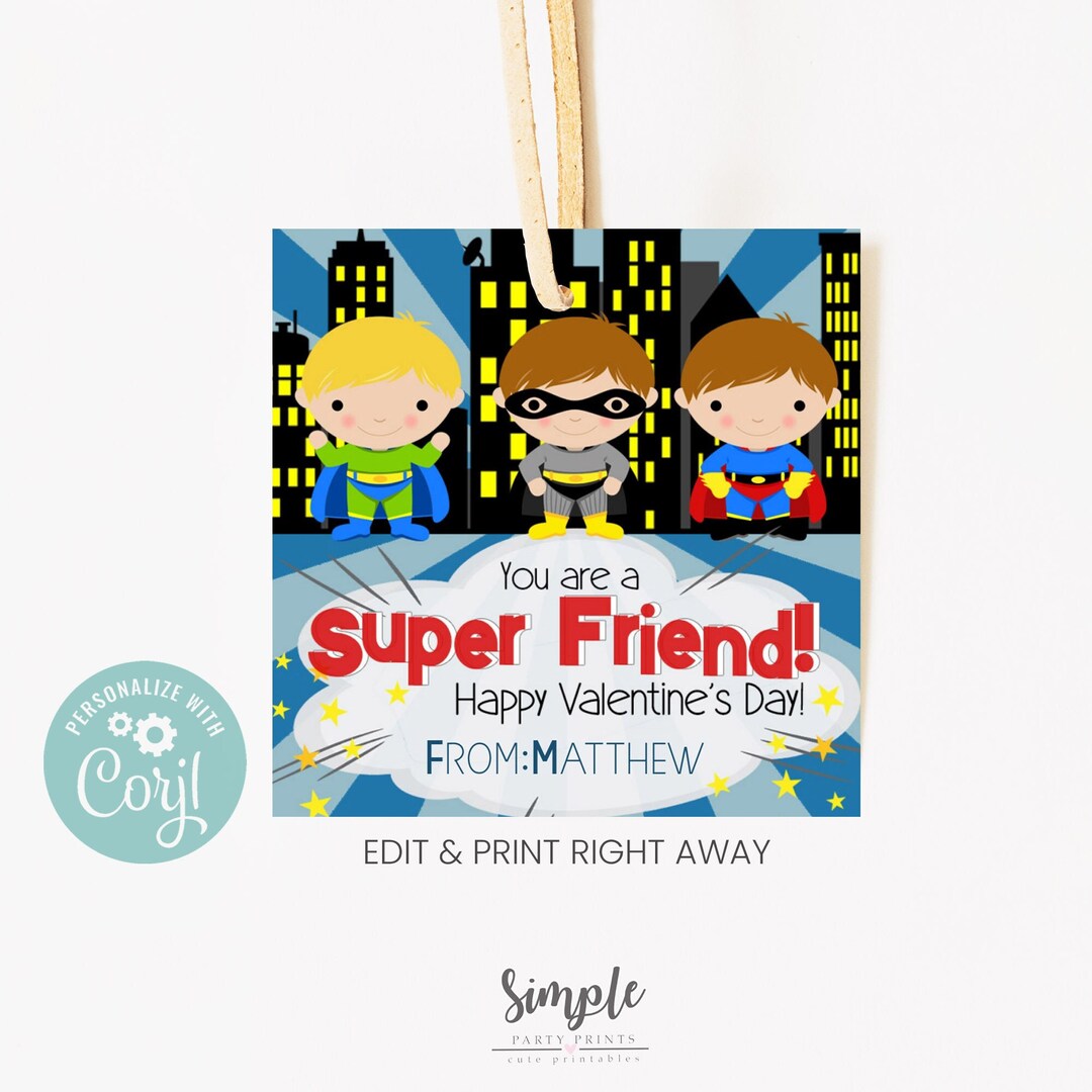 Printable Super Hero Valentine's Day Cards for Kids, Classroom ...