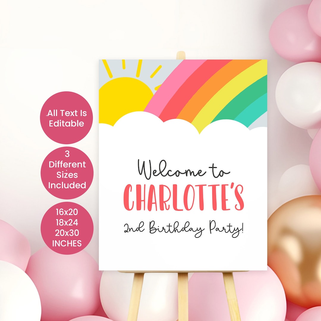 Rainbow Birthday Party Welcome Poster Bright Rainbow Birthday Easel ...