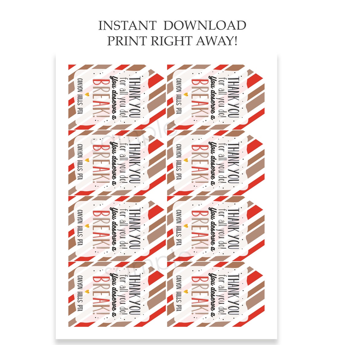 Printable Kit Kat Thank You Tags, Appreciation Tags for Teachers ...