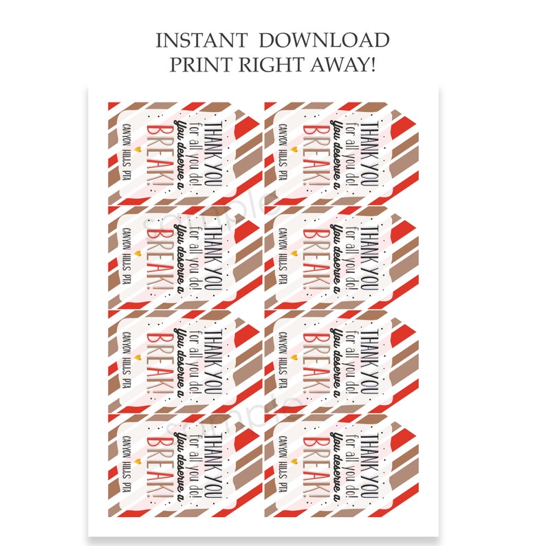 Printable Kit Kat Thank You Tags, Appreciation Tags for Teachers ...