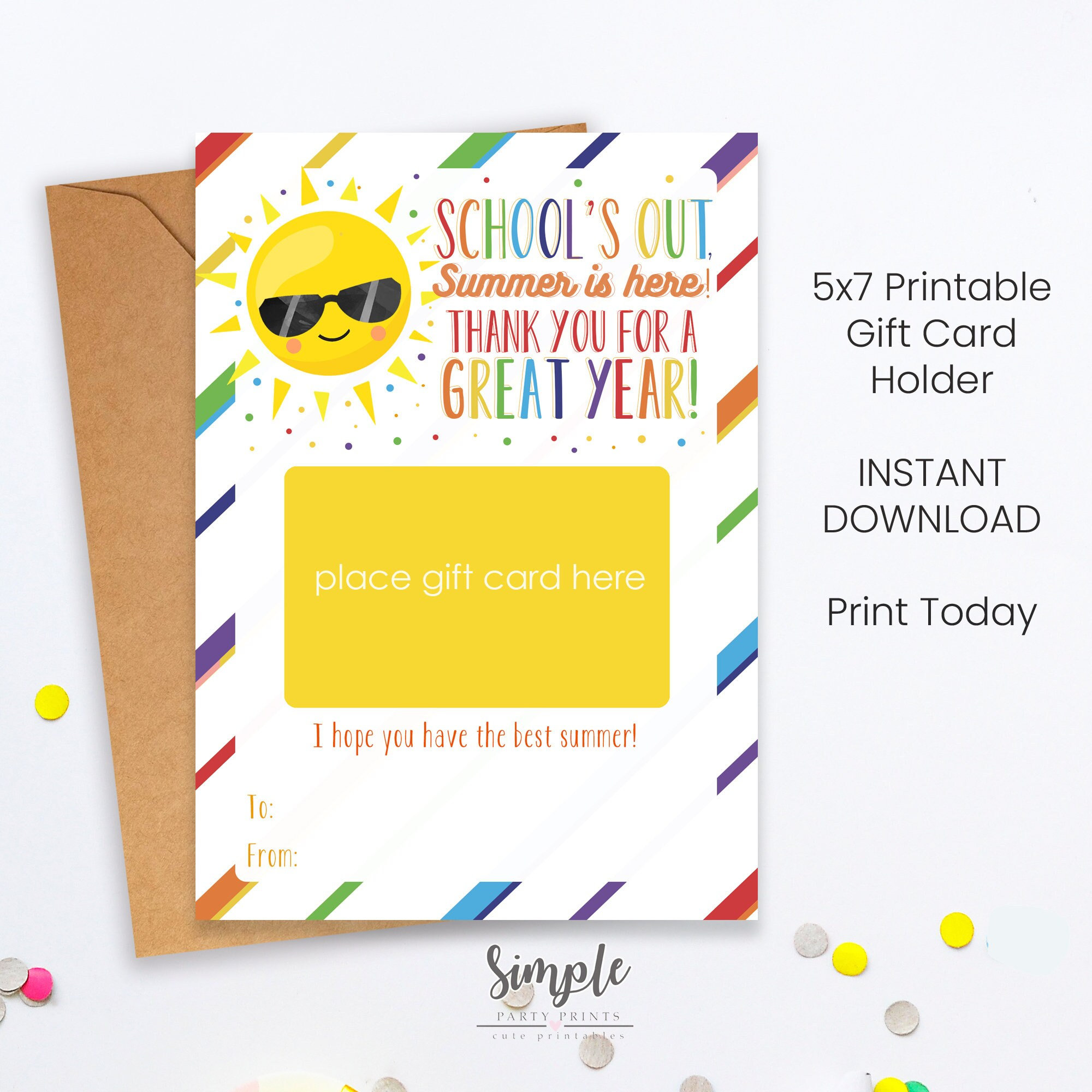 School's Out Summer is Here Gift Card Holder, Printable Teacher ...