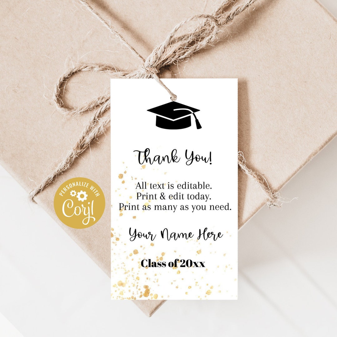 Editable Gold Graduation Hat Blank Tags, Printable Custom Tag With ...