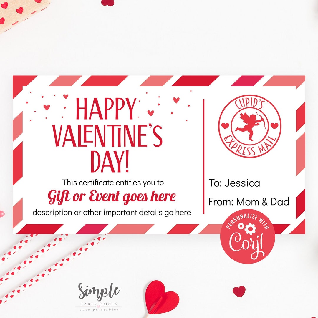 Printable Valentine's Day Certificate Template, Cute Valentines Day ...