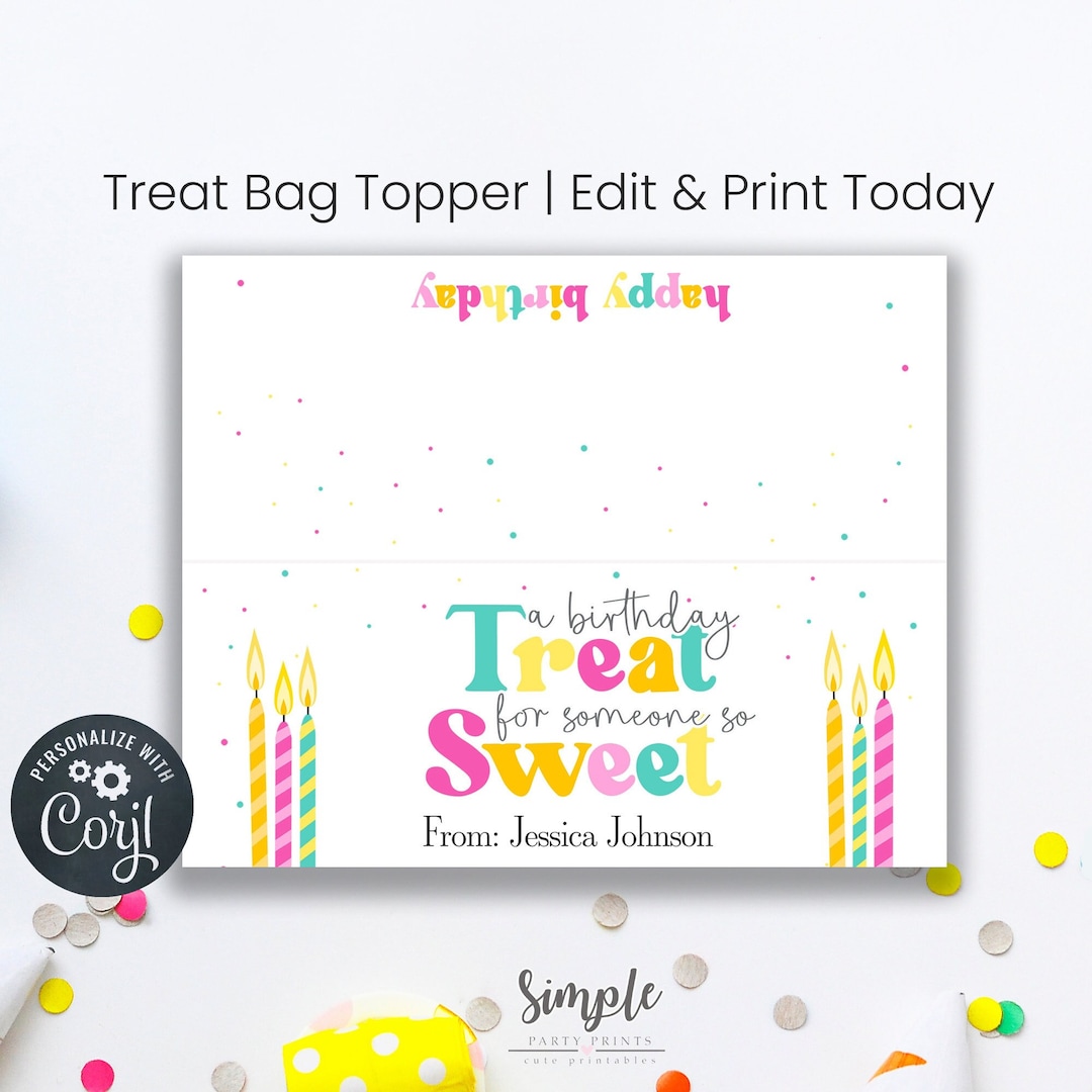 Printable Happy Birthday Treat Bag Toppers, Birthday Gift Ideas for ...