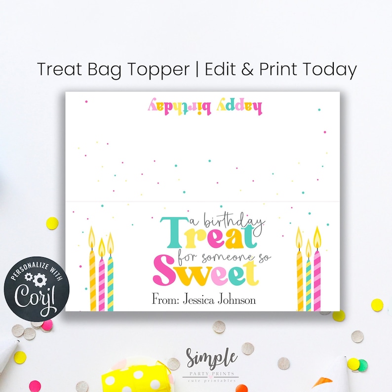 Printable Happy Birthday Treat Bag Toppers Birthday Gift - Etsy