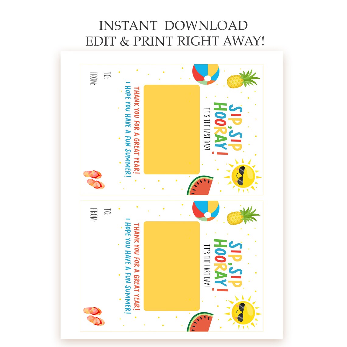 Sip Sip Hooray It's the Last Day Coffee Gift Card Holder, Printable ...