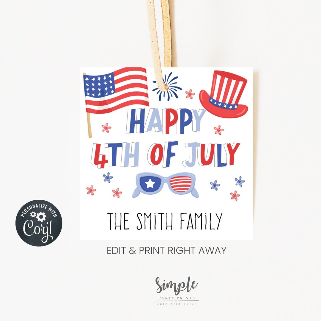 Editable 4th of July Tags, Happy Fourth of July Label, Tags for Cookies ...