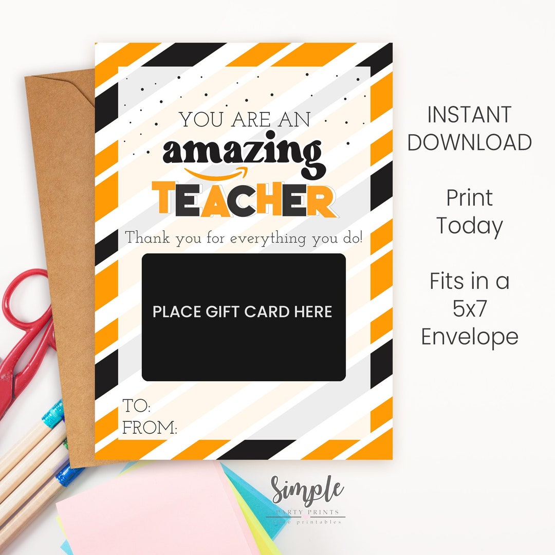 Printable Amazon Gift Card Holder, Gift Ideas for Teachers, Teacher ...