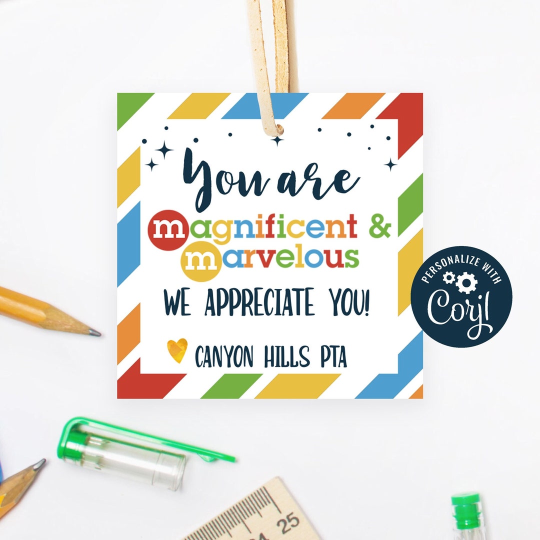 Printable M&M Tags for Teacher Appreciation, Editable Back to School ...