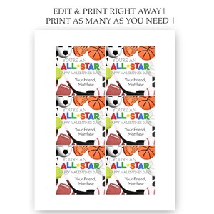 Printable Sports Valentines Day Kids Cards, Valentine's Tag, All-star ...