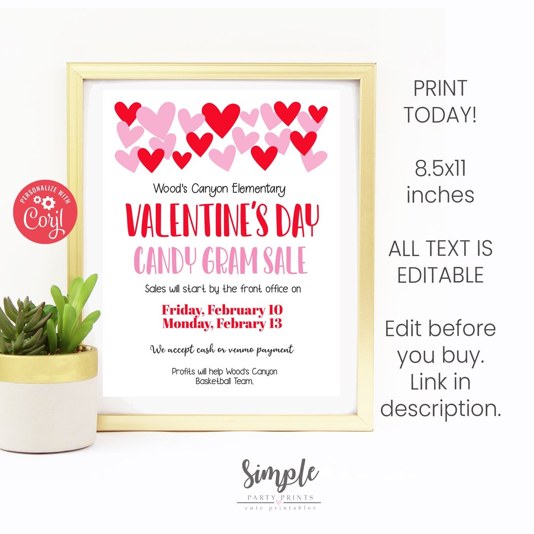 Editable Valentine's Day Candy Gram Flyer, Printable Fundraiser Flyer ...