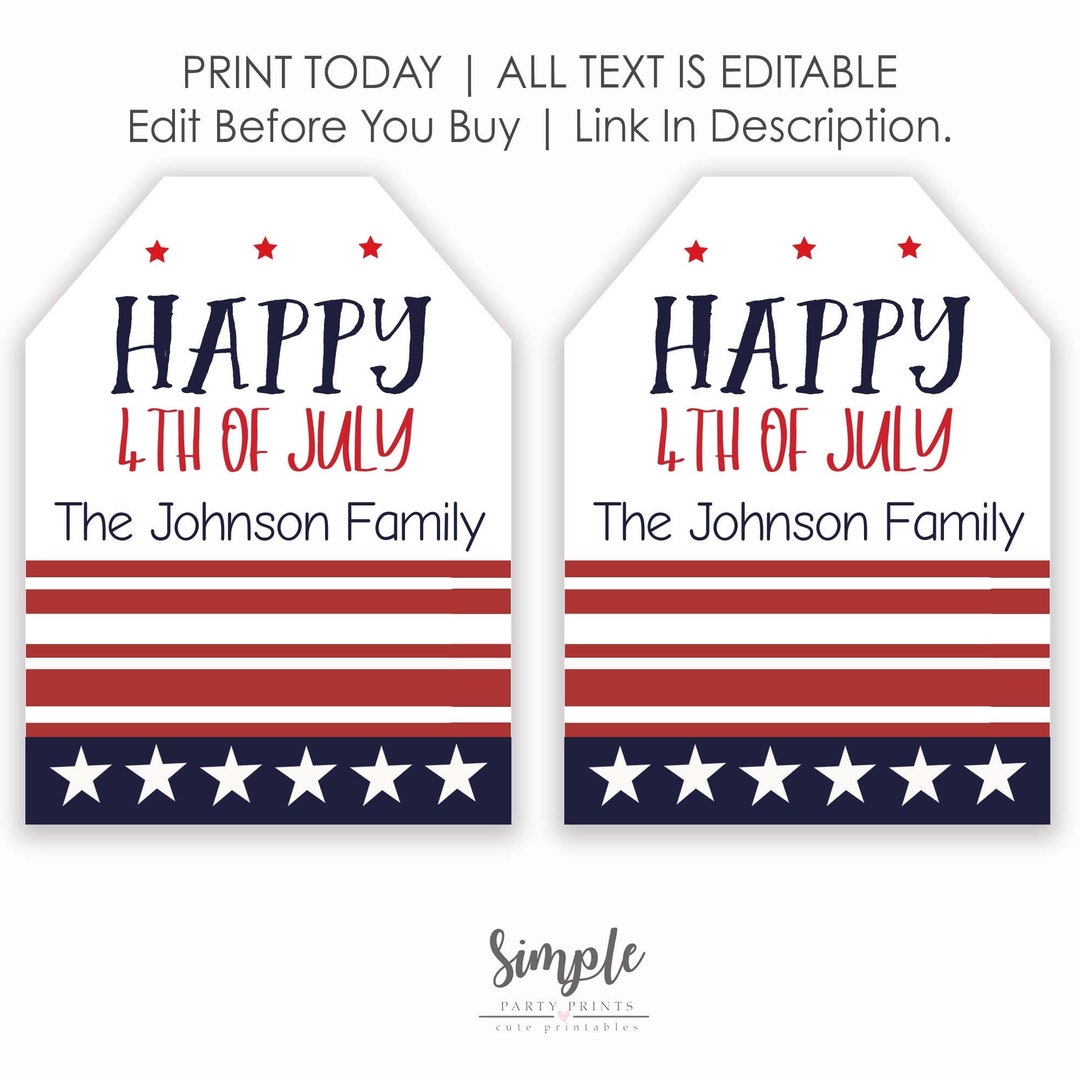 Editable 4th of July Tags Happy Fourth of July Label Tags - Etsy