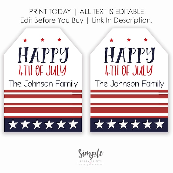 Editable 4th of July Tags, Happy Fourth of July Label, Tags for Cookies ...