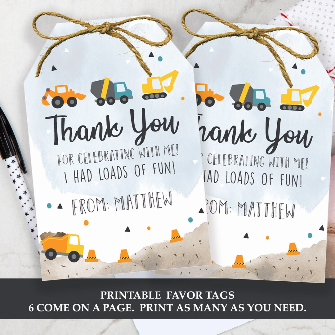 Construction Favor Tags Boy Birthday Favor Tags Editable - Etsy