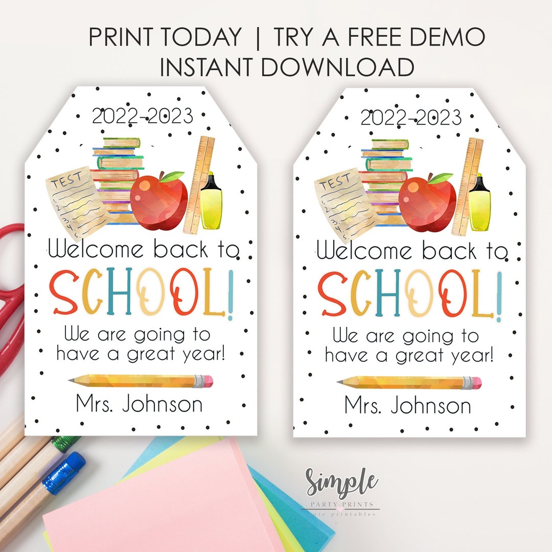 First Day of School Printable Tag, Welcome Back to School Labels, Gifts ...