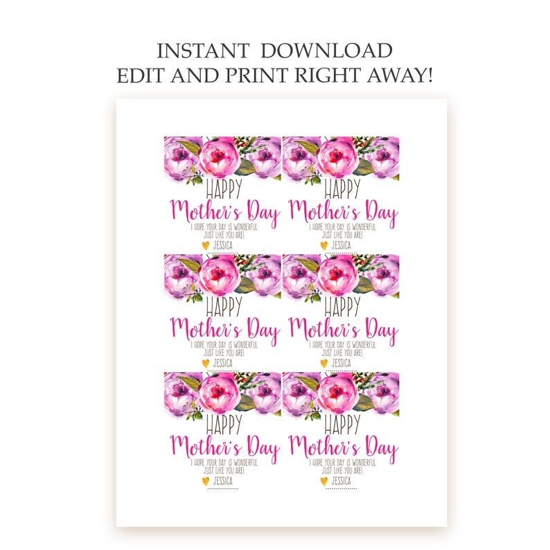 Printable Mother's Day Tag, Happy Mothers Day Gift Ideas for Friends ...