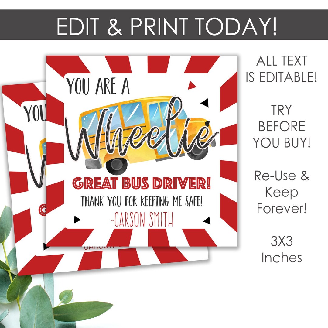 Bus Driver Printable Tag, Printable Teacher Appreciation Gift Tags ...