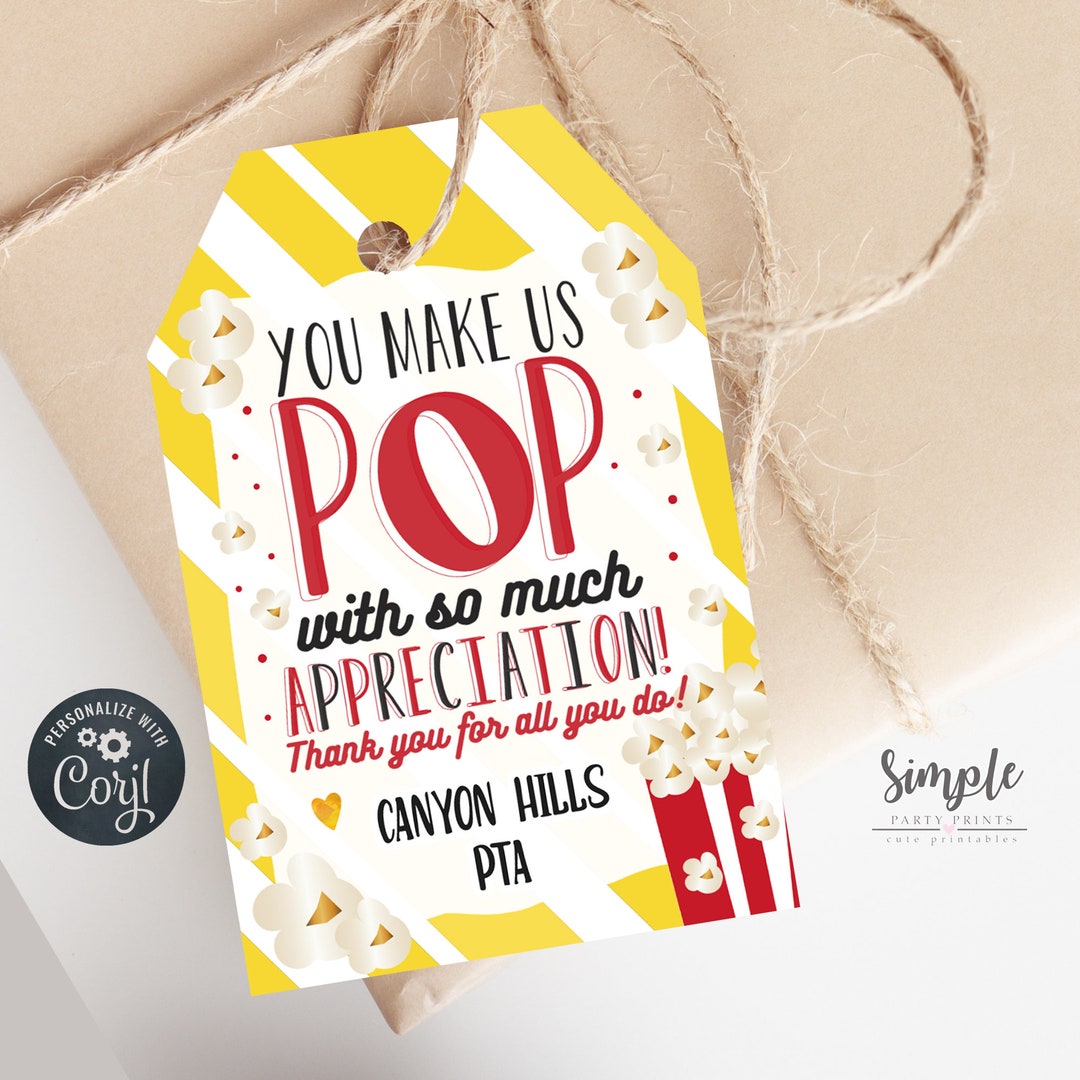 Printable Teacher Appreciation Popcorn Tags, Cute Poppin by Thank You ...