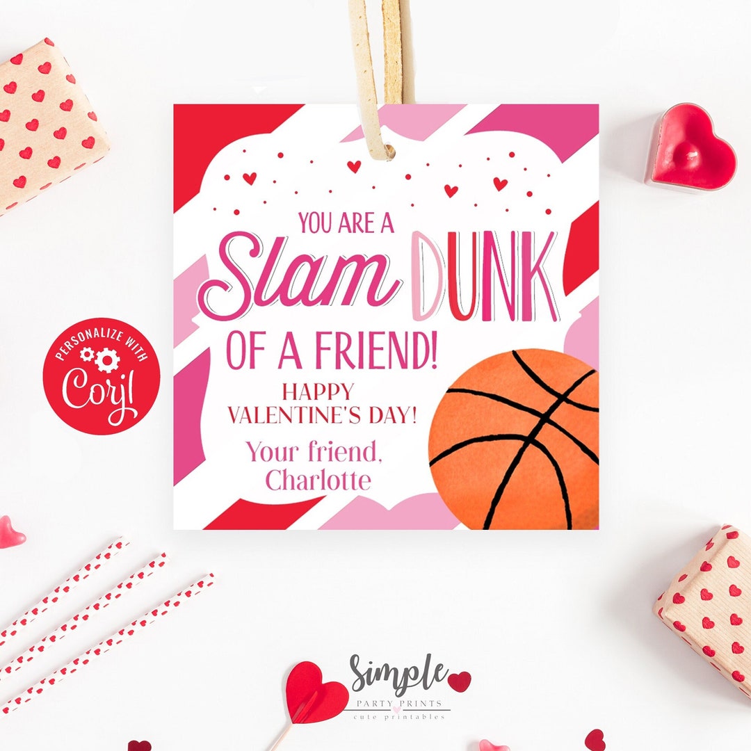 Printable Basketball Valentine's Day Tags, Classroom Exchange Cards for ...
