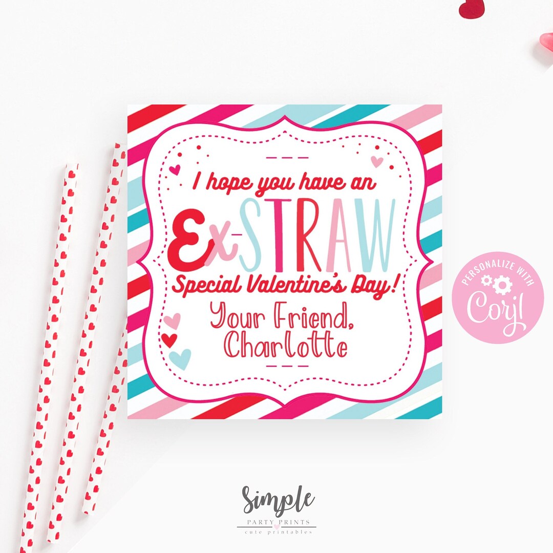 Printable Valentine's Day Straw Tags for Kids Classroom Valentine ...