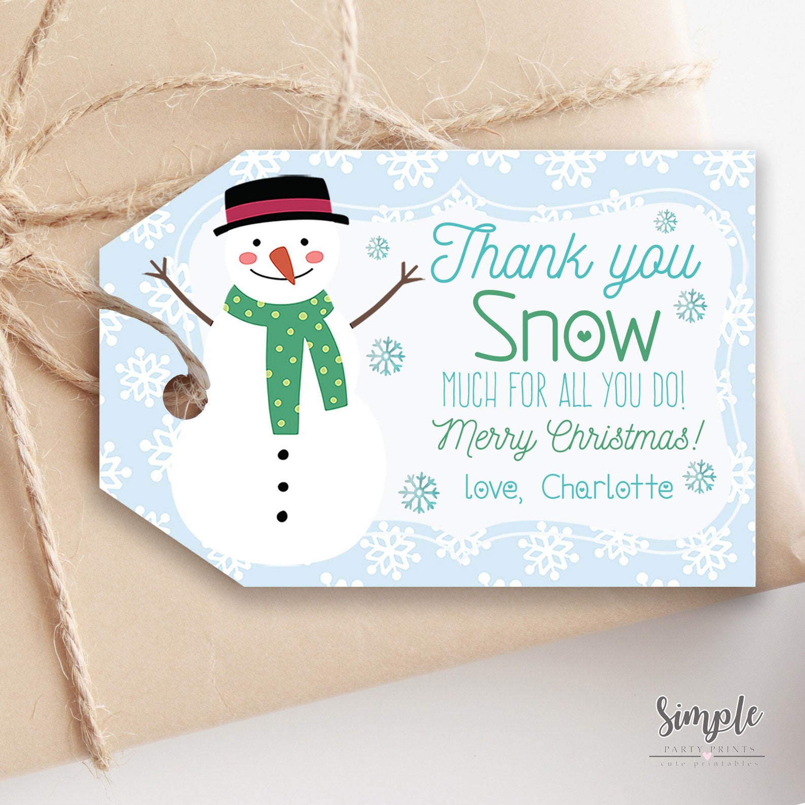 Snowman Printable Gift Tags Thank You Snow Much Tags - Etsy