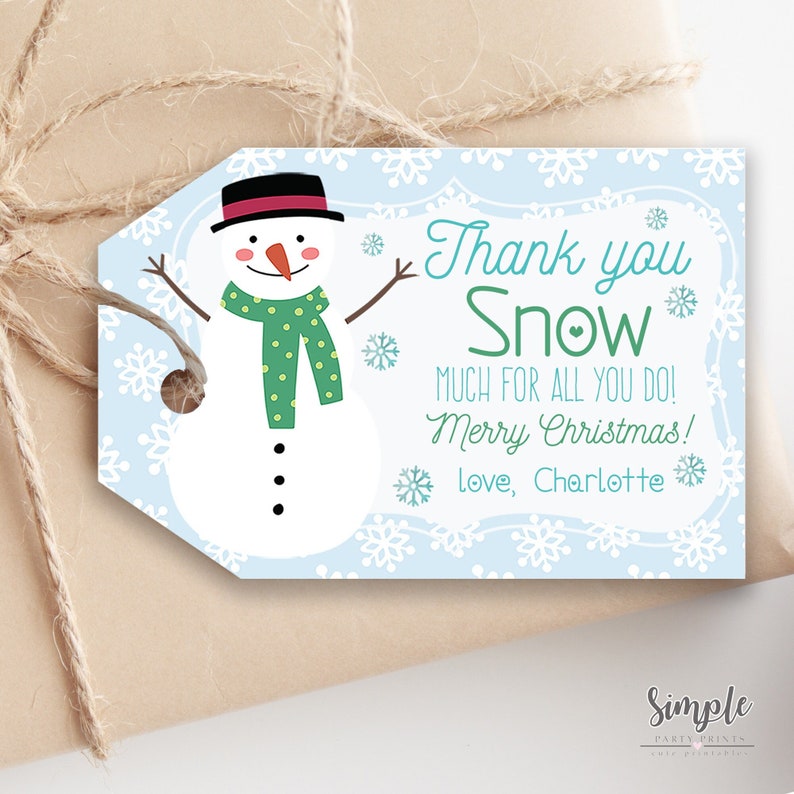 Snowman Printable Gift Tags Thank You Snow Much Tags - Etsy