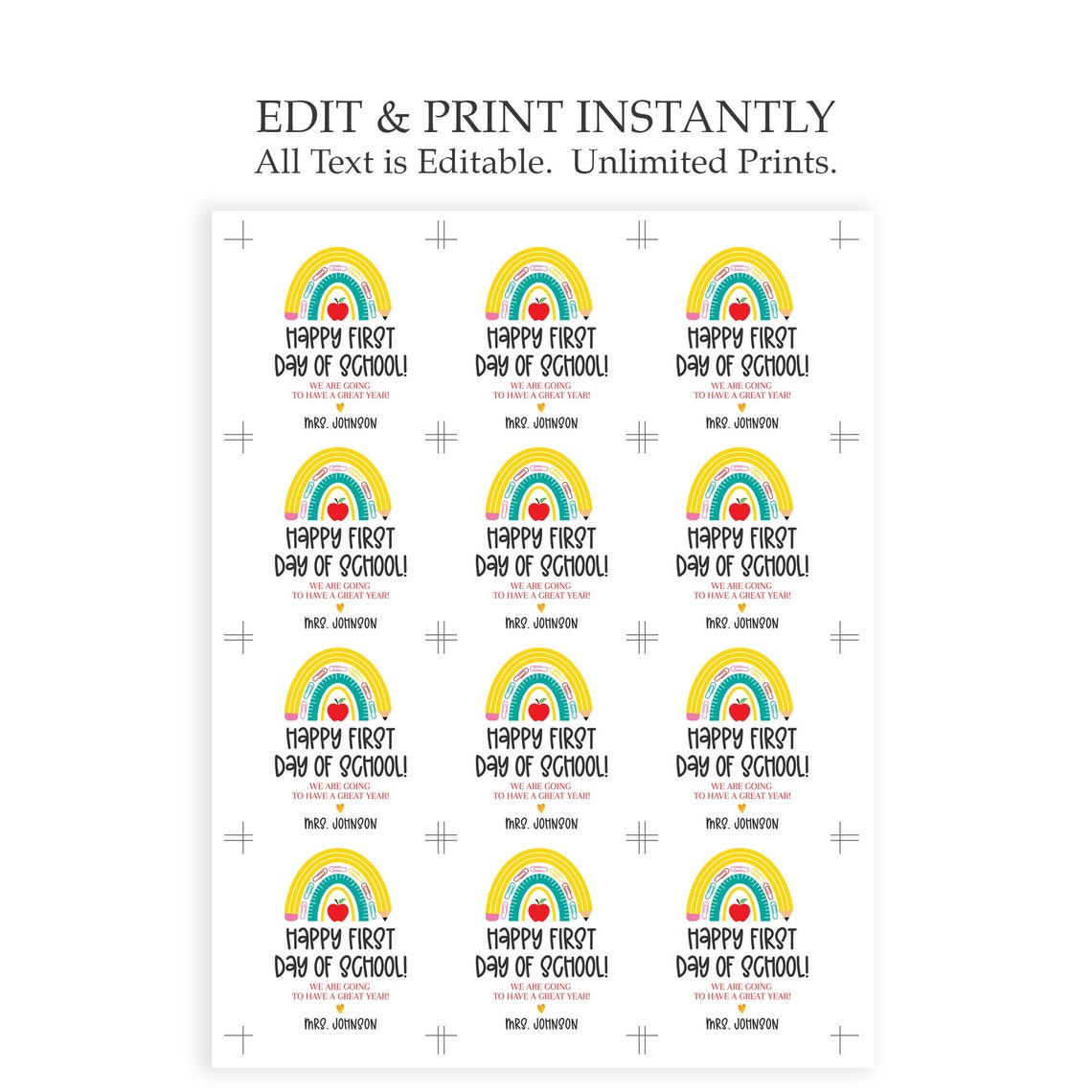 Printable Happy First Day of School Tag, Editable Back to School Label ...