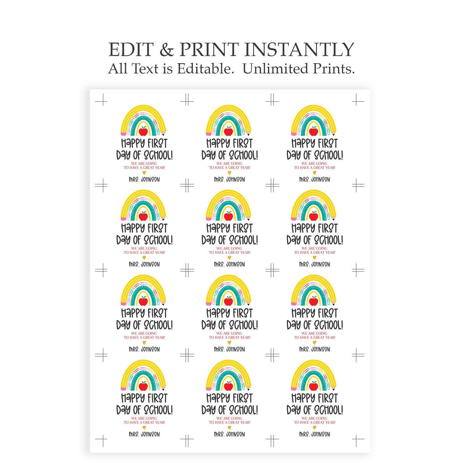 Printable Happy First Day of School Tag, Editable Back to School Label ...