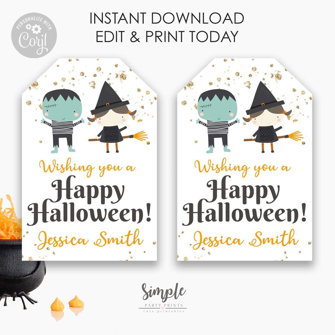 Halloween Trick or Treat Tags, Happy Halloween Goodie Bag Tags, Candy ...