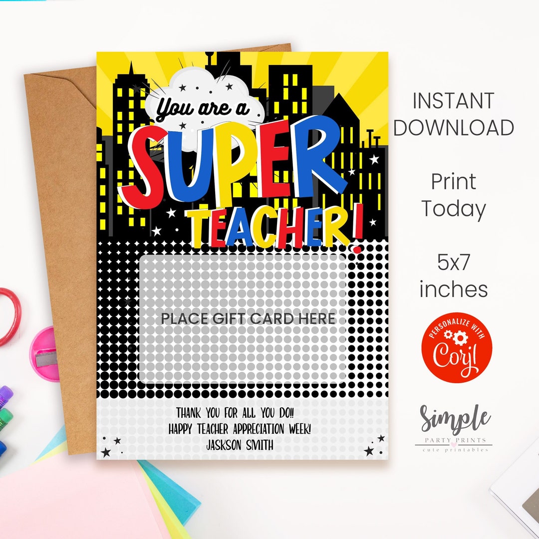 Super Hero Teacher Gift Card Holder, Teacher Appreciation Gifts ...