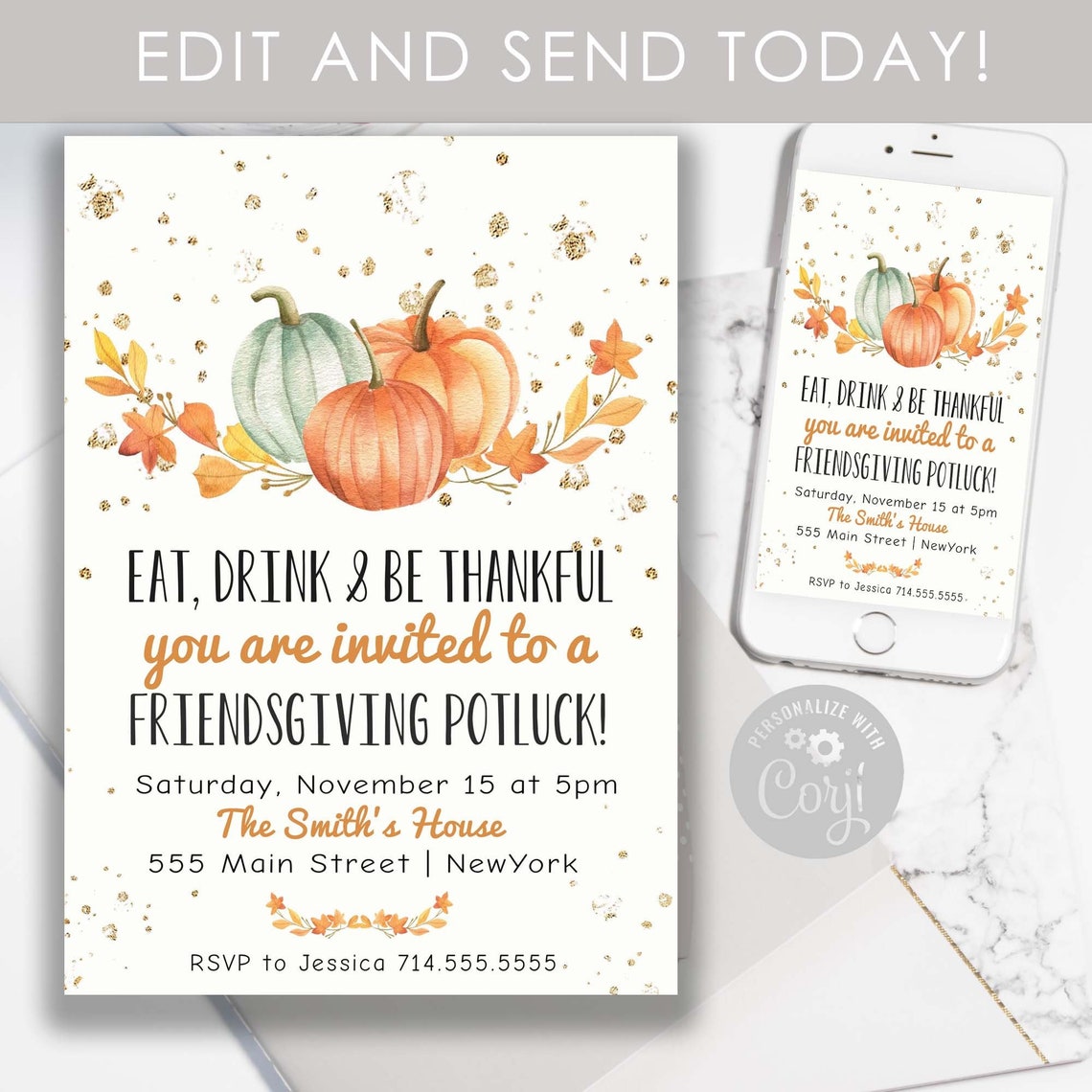 Friendsgiving Potluck Invitation Thanksgiving Day Dinner - Etsy