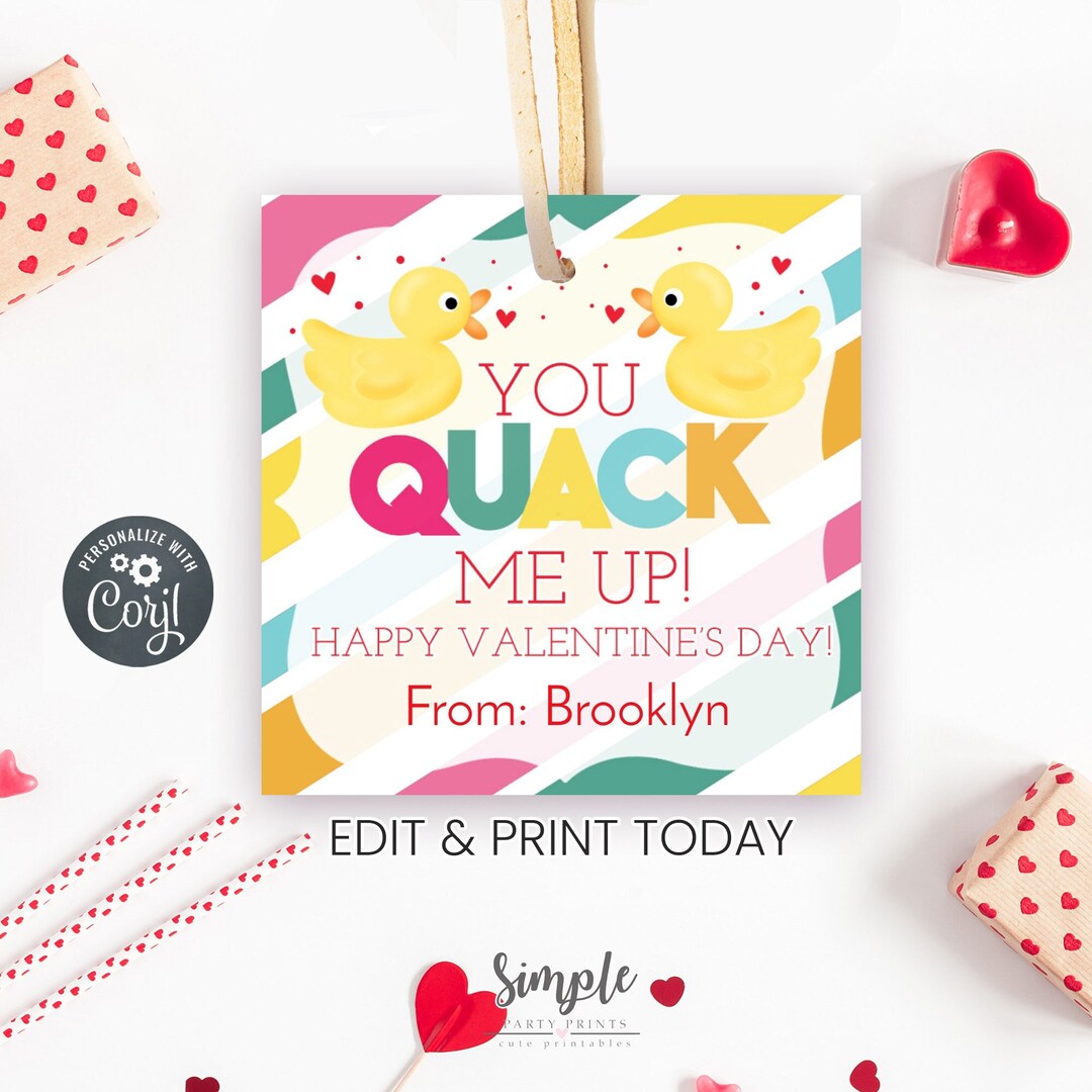 Printable Valentine's Day Tags for Kids Classroom, You Quack Me up ...