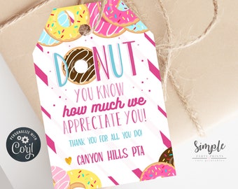 Printable Teacher Appreciation Donut Tags Cute Donut Thank - Etsy