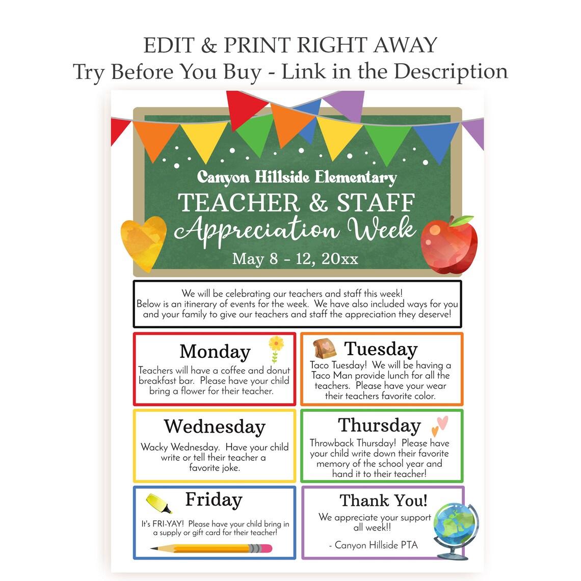 Printable Teacher Appreciation Flyer, TAW Newsletter Printable ...
