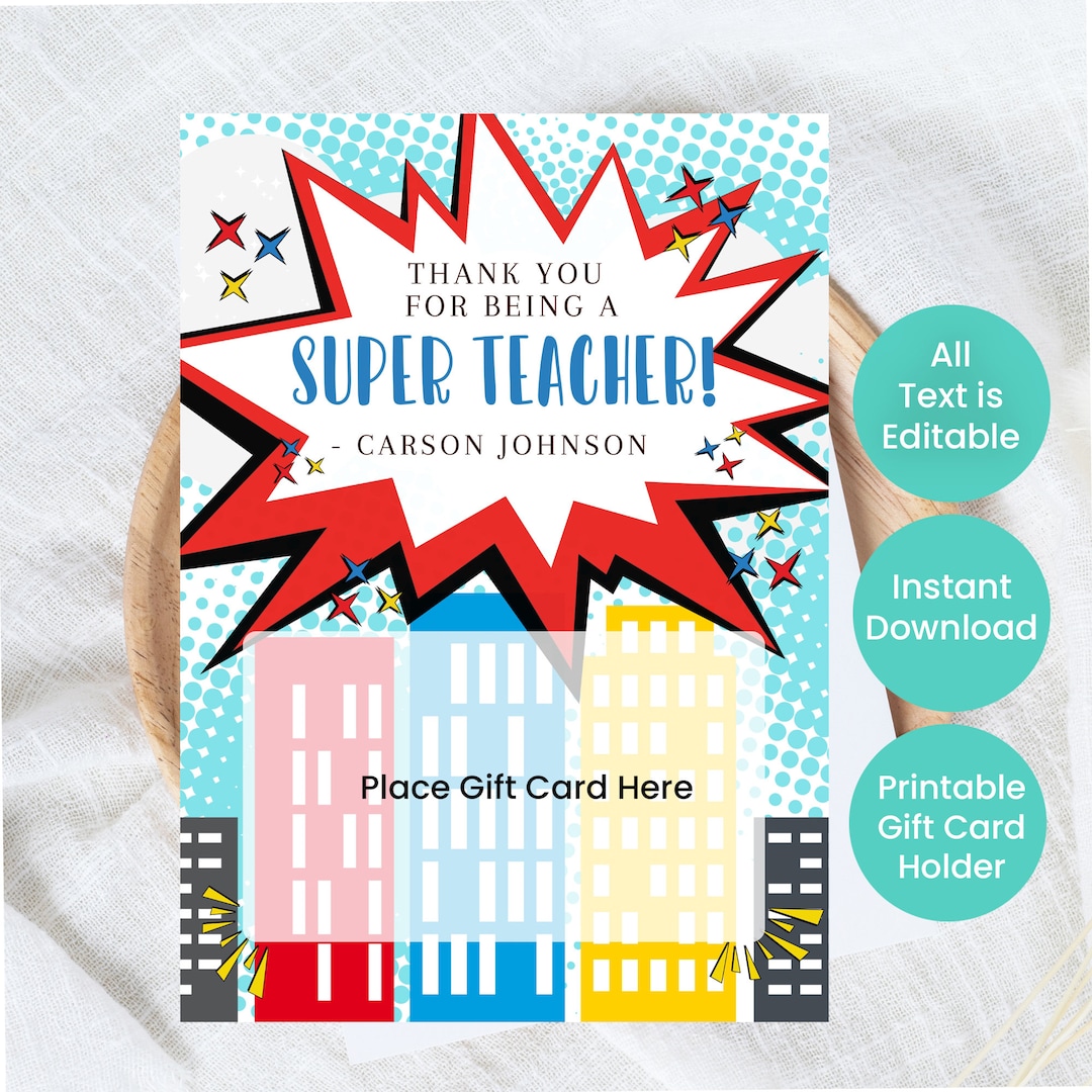 Printable Super Teacher Gift Card Holder Teacher Gift Ideas All Text is ...