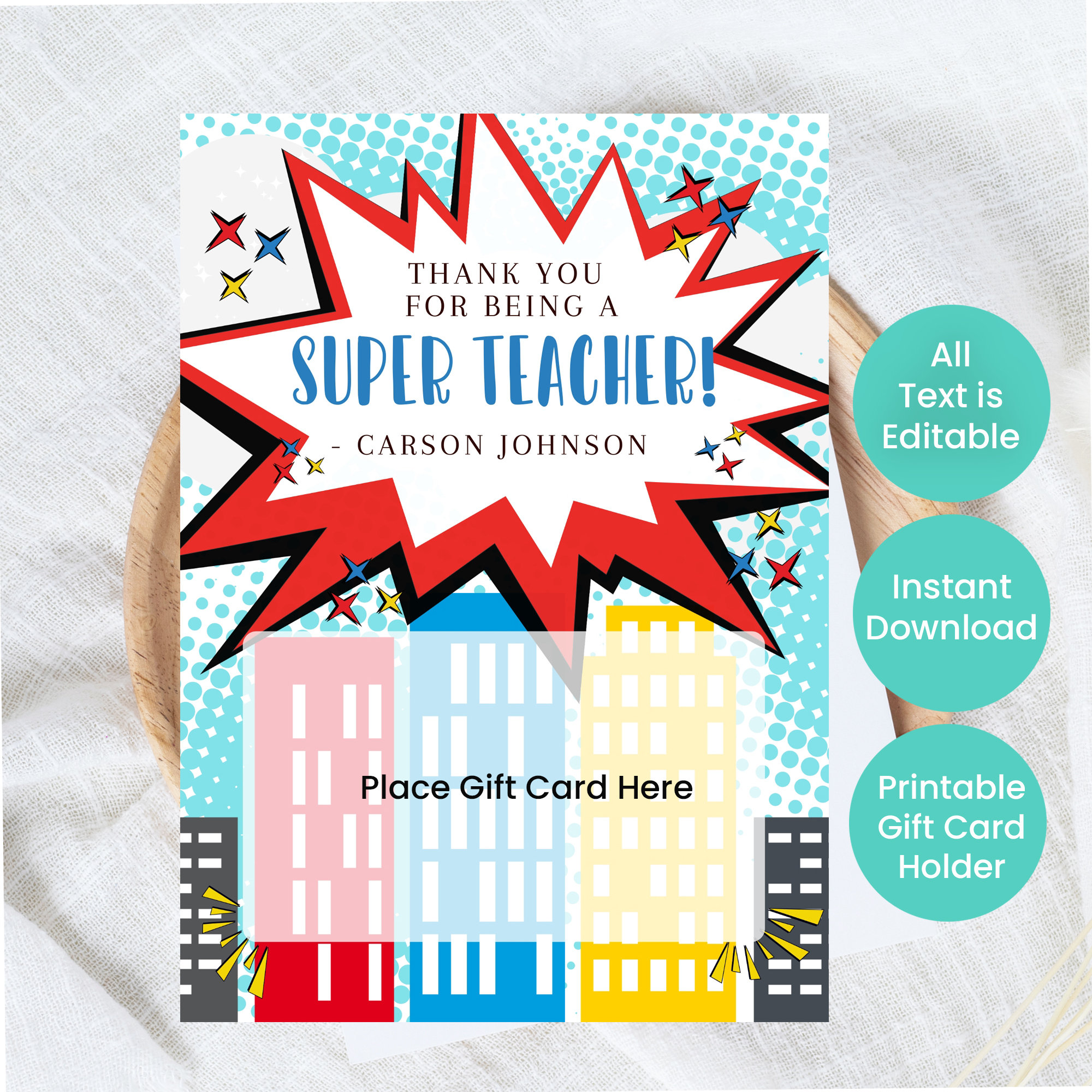Printable Super Teacher Gift Card Holder Teacher Gift Ideas All Text is ...