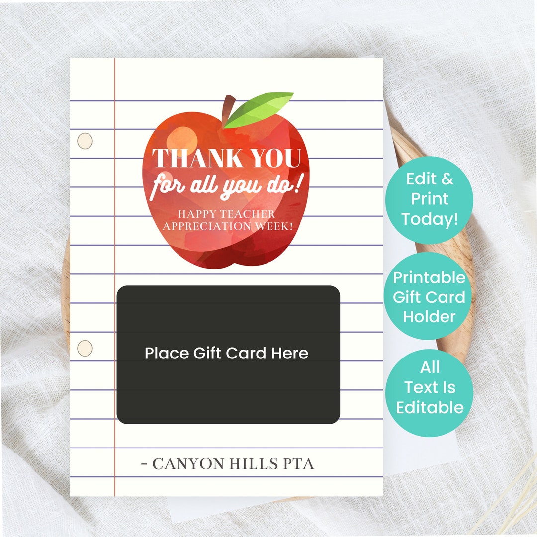 Teacher Gift Card Holder, End of Year Gifts for Teachers, Printable ...