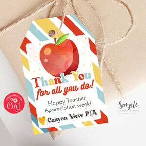 Editable Teacher Appreciation Tags, Colorful Apple Theme, Printable ...