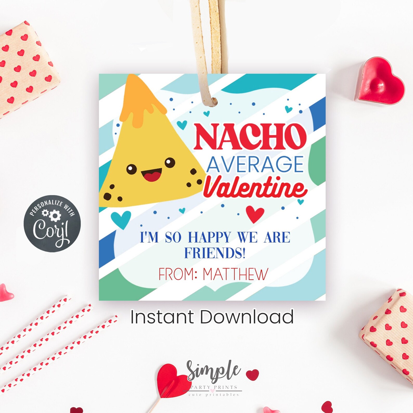 Printable Nacho Average Valentine's Day Cards for Kids, Classroom ...
