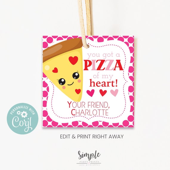 Printable Pizza Valentine's Day Tags, Classroom Exchange Cards for Kids ...
