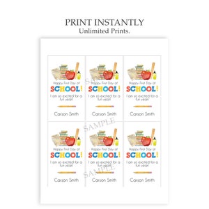 Happy First Day of School Printable Tags, Welcome Back to School Labels ...