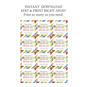 Printable M&M Candy Valentine's Day Tag, Classroom Exchange Cards for ...