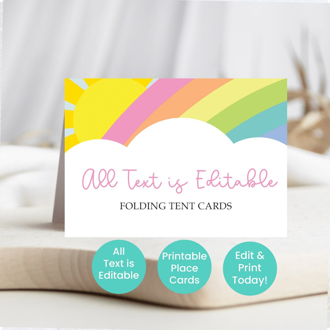 Editable Pastel Rainbow Food Tent Cards, Personalized Pastel Rainbow ...