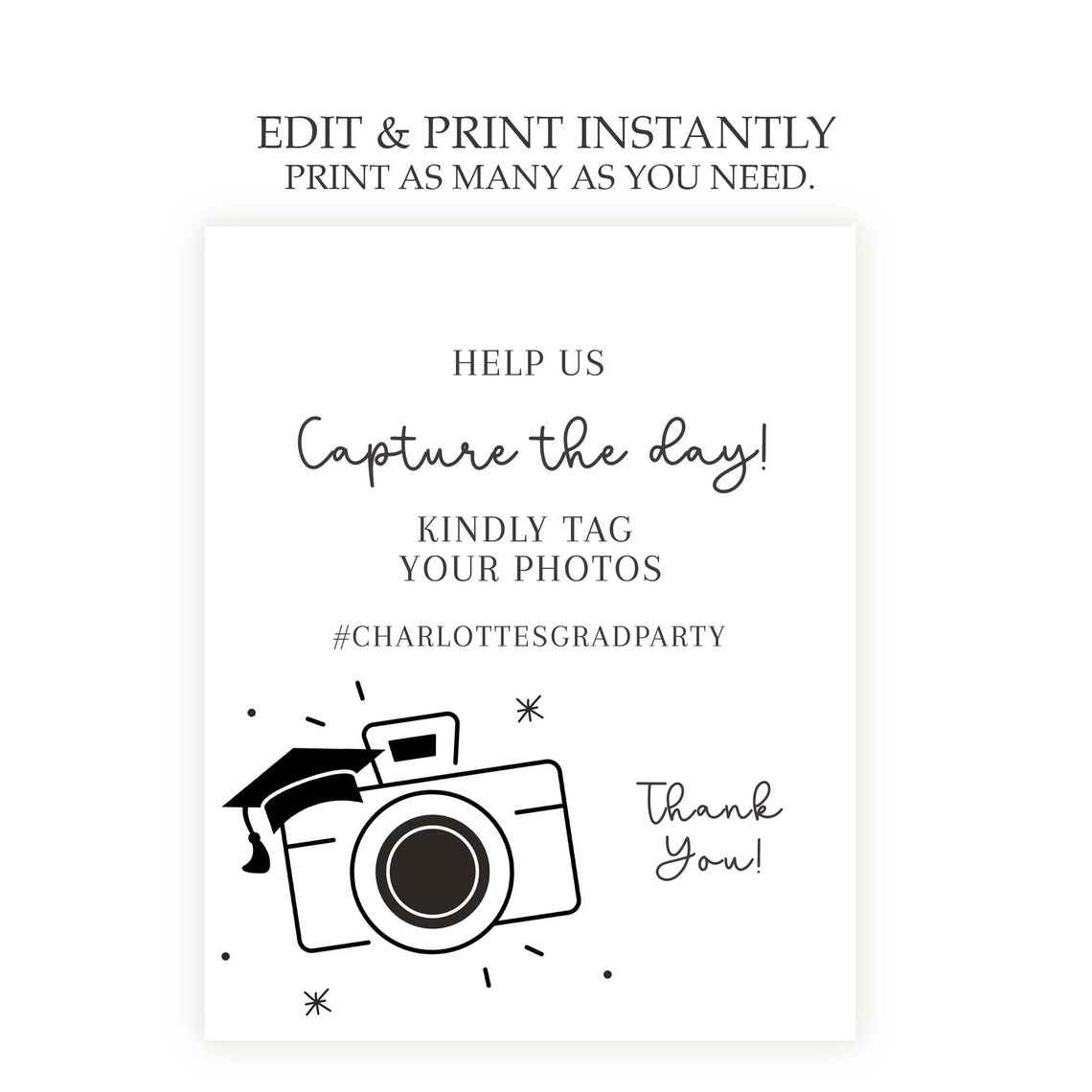 Graduation Party Photo Booth Sign | Printable Social Media Hashtag Sign ...