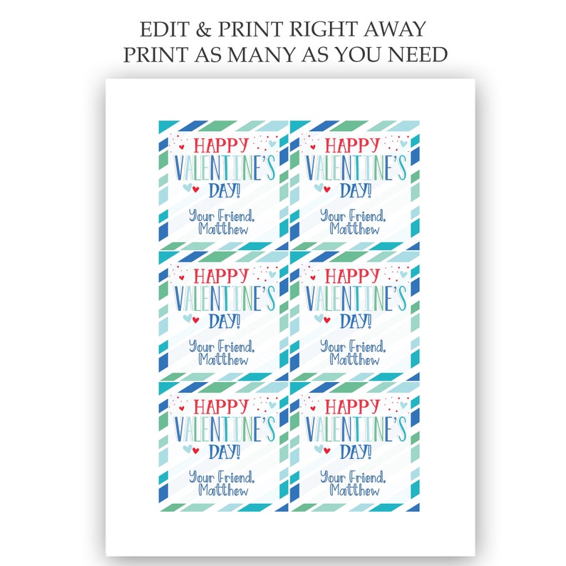 Printable Valentine's Day Tags for Kids Classroom - Etsy