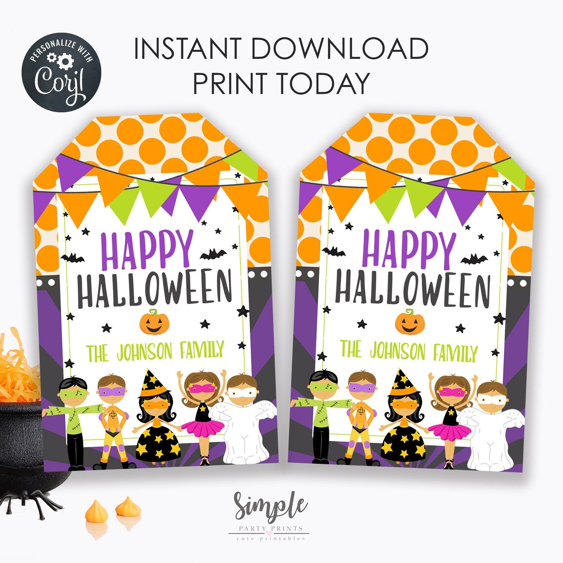 Editable Halloween Trick or Treat Tag, Halloween Goodie Bag Tags, Candy ...