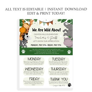 Safari Animal Themed Teacher Appreciation Instructions Template ...