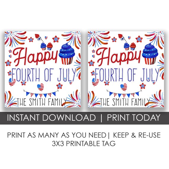 Editable 4th of July Tags, Happy Fourth of July Label, Tags for Cookies ...
